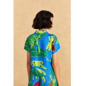 FARM Rio | Tops | Farm Rio Anthropologie Blue Banana Leaves Shirt ...
